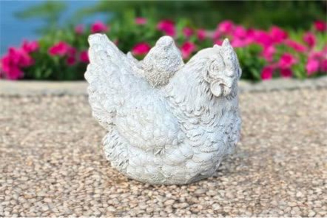 Concrete Chicken Figurine, Farm Chicken Bird, Stone Chicken With Chicks ...