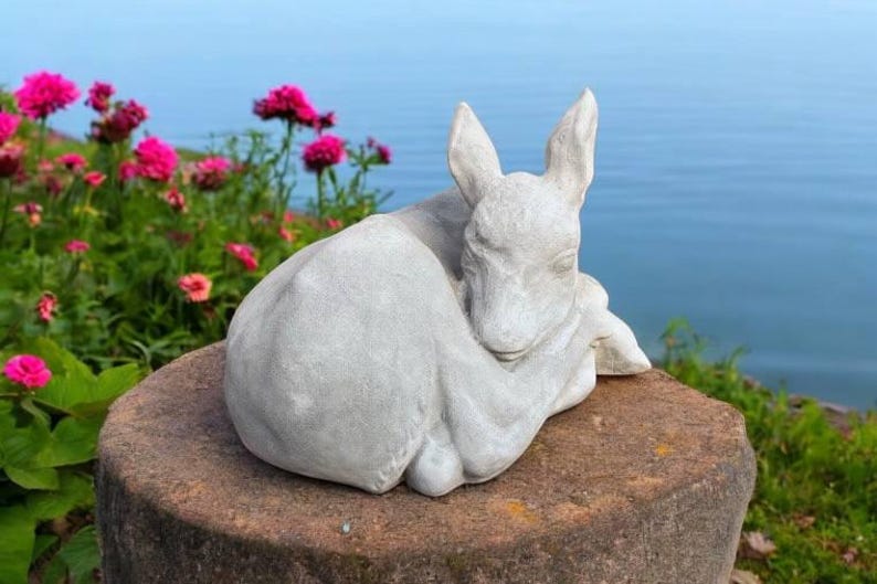 Sleeping Fawn Deer Statue Stone Deer Massive Animal Figurine Wildlife ...