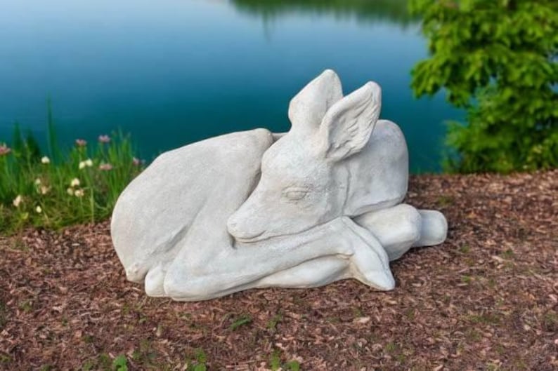 Sleeping Fawn Deer Statue Stone Deer Massive Animal Figurine Wildlife ...