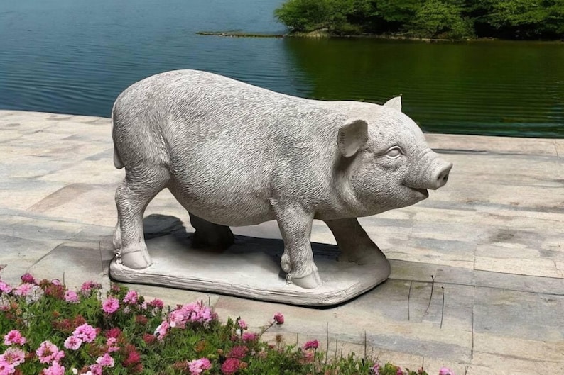 Lawn Pig Sculpture Backyard Farm Animal Decor Piggy Garden Art Cement ...