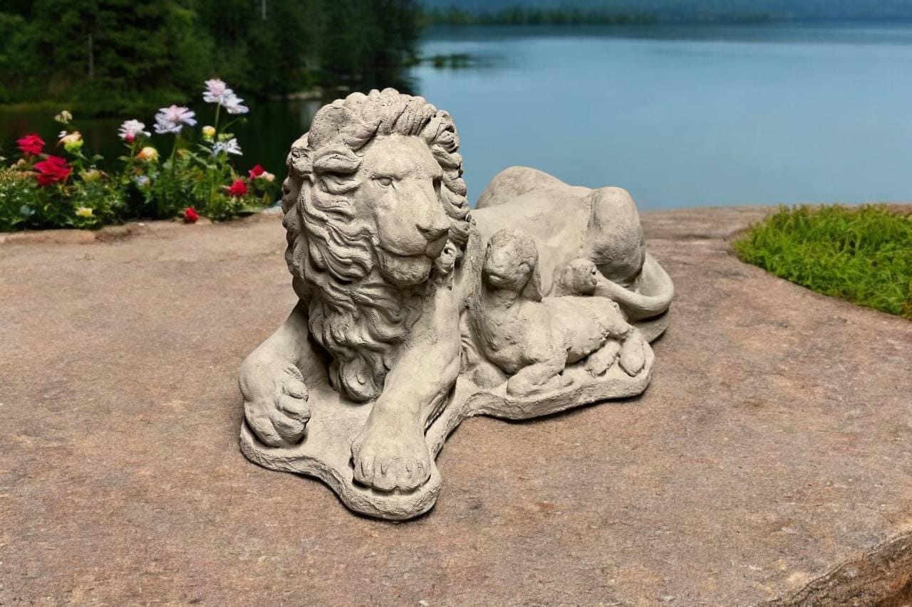 Concrete Lion and Lamb Statue Stone Animals Decoration Lion and Sheep ...