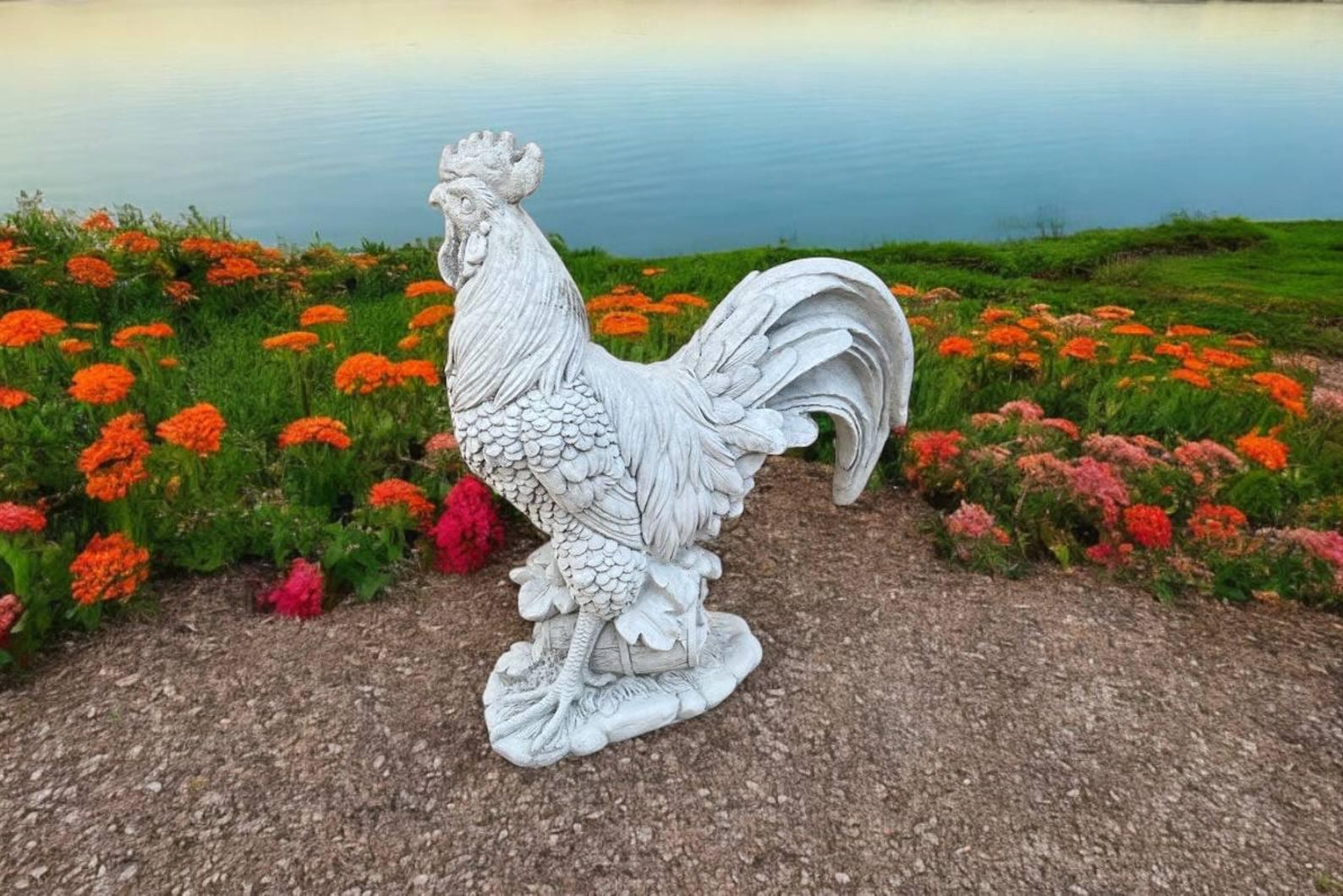 Concrete Rooster Figure Farm Bird Decoration Standing Rooster Outdoor ...