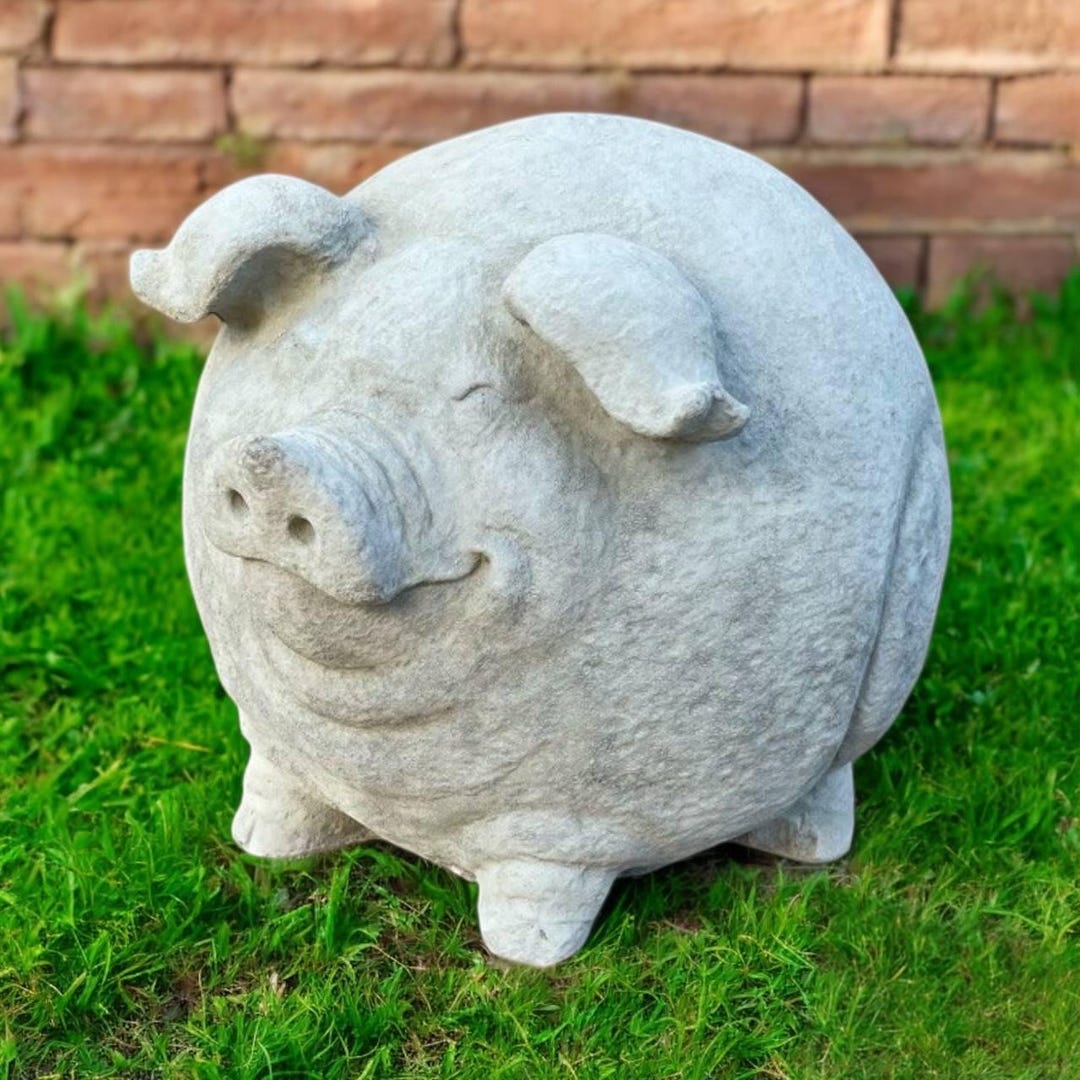 Stone Pig Figurine, Lawn Animal Statue, Cement Pig Art, Outside Animal ...