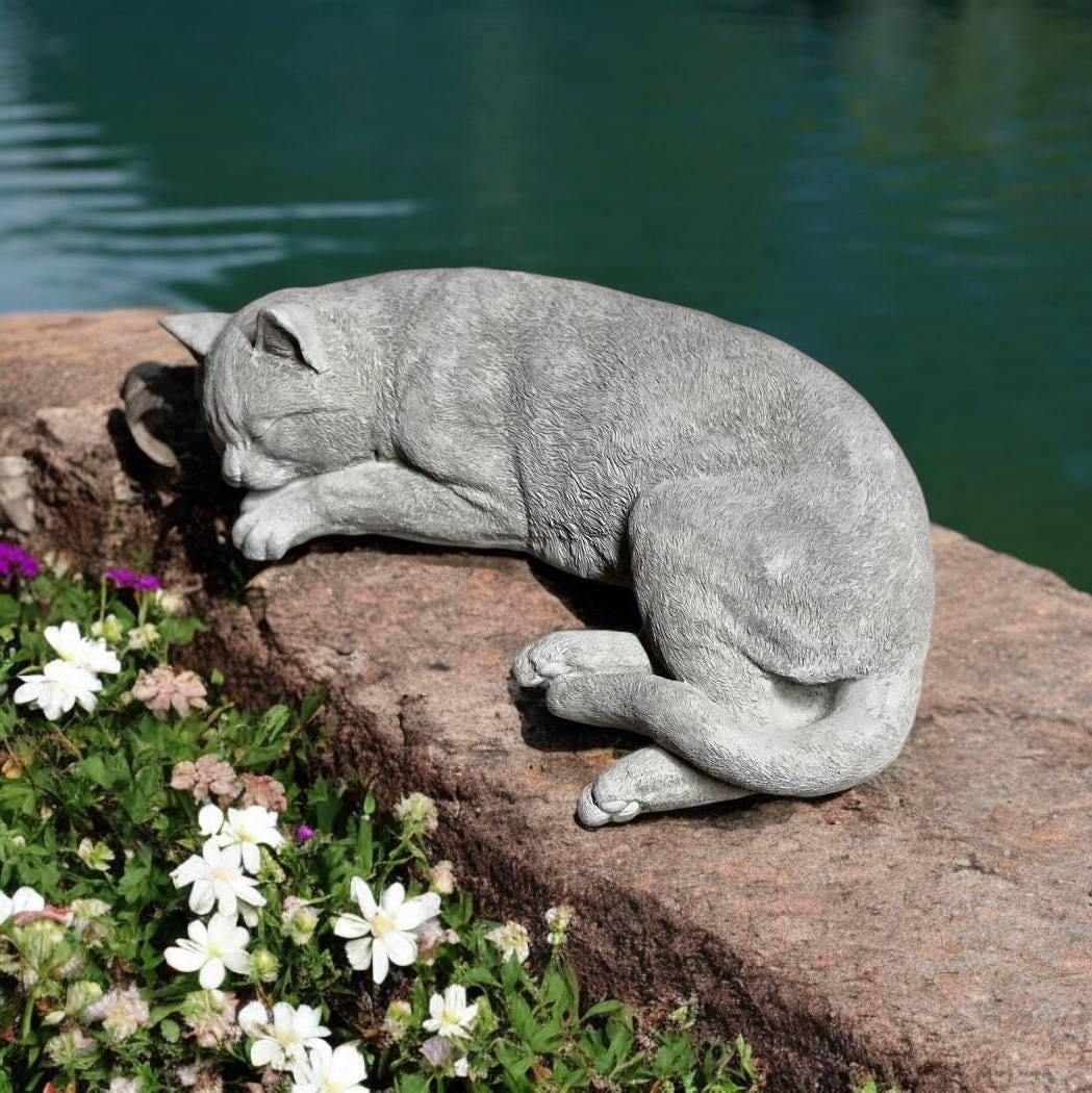 Concrete Kitten Sculpture Beton Cat Loss Figure Stone Pet Lover Gift ...