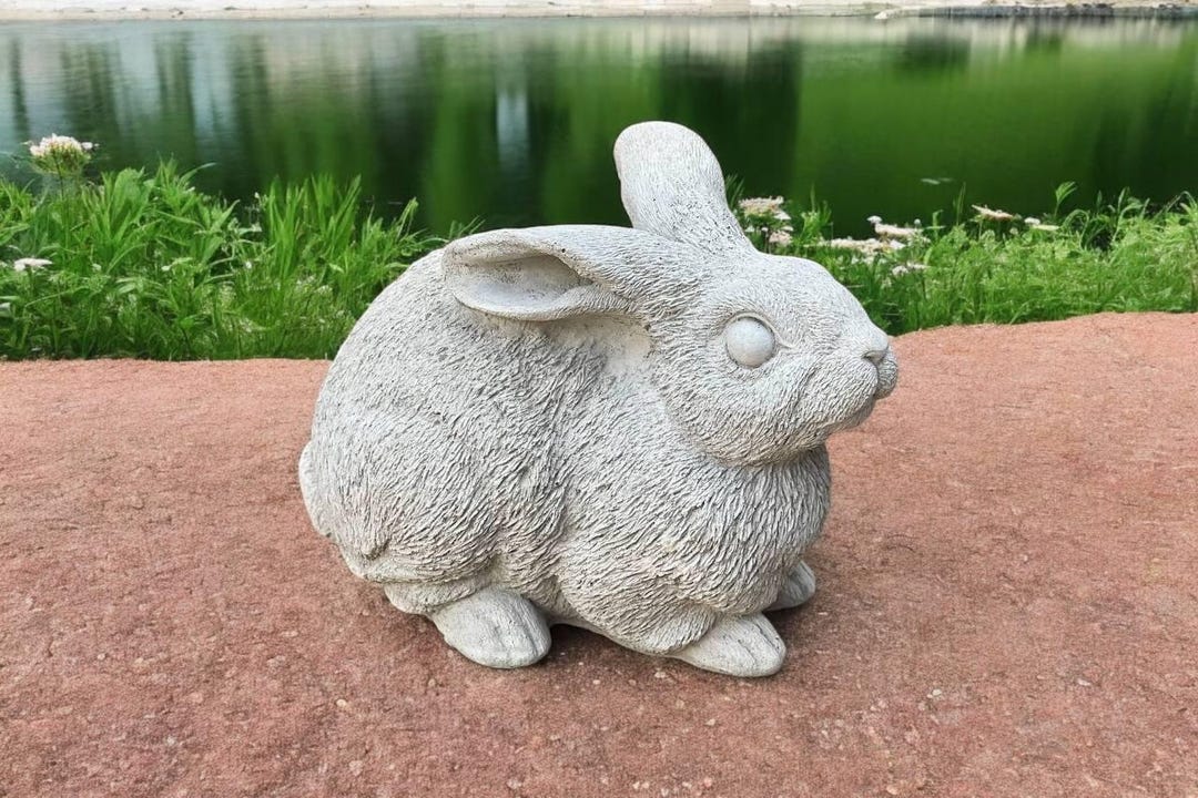 Forest Rabbit Figurine Concrete Rabbit Outdoor Decor Sitting Rabbit ...