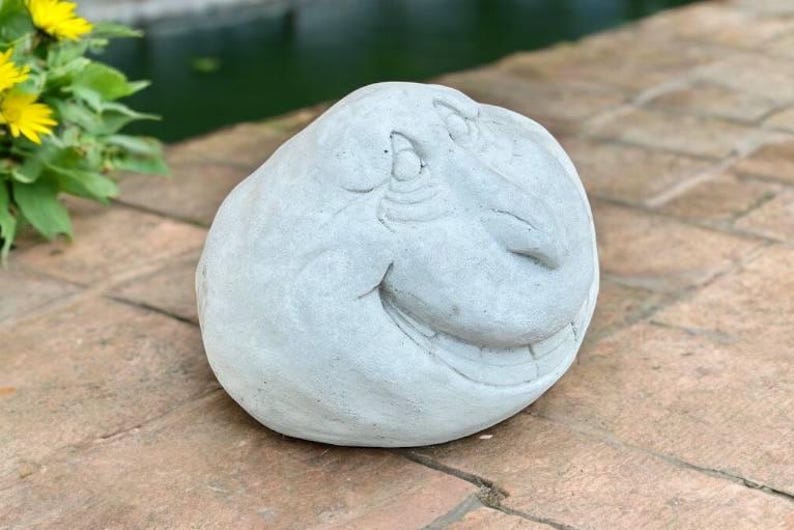 Smiling Face Sculpture Stone Rock Face Garden Ornament Outdoor Face ...