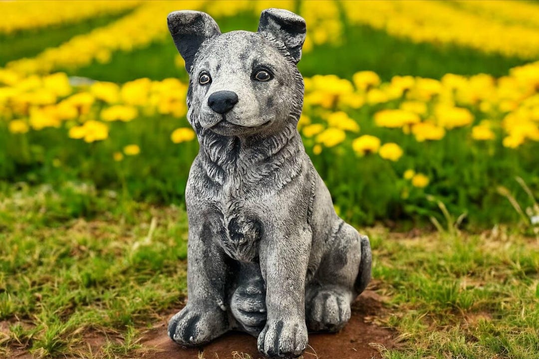 Detailed German Shepherd Figurine Sitting Puppy Outdoor Statue German ...