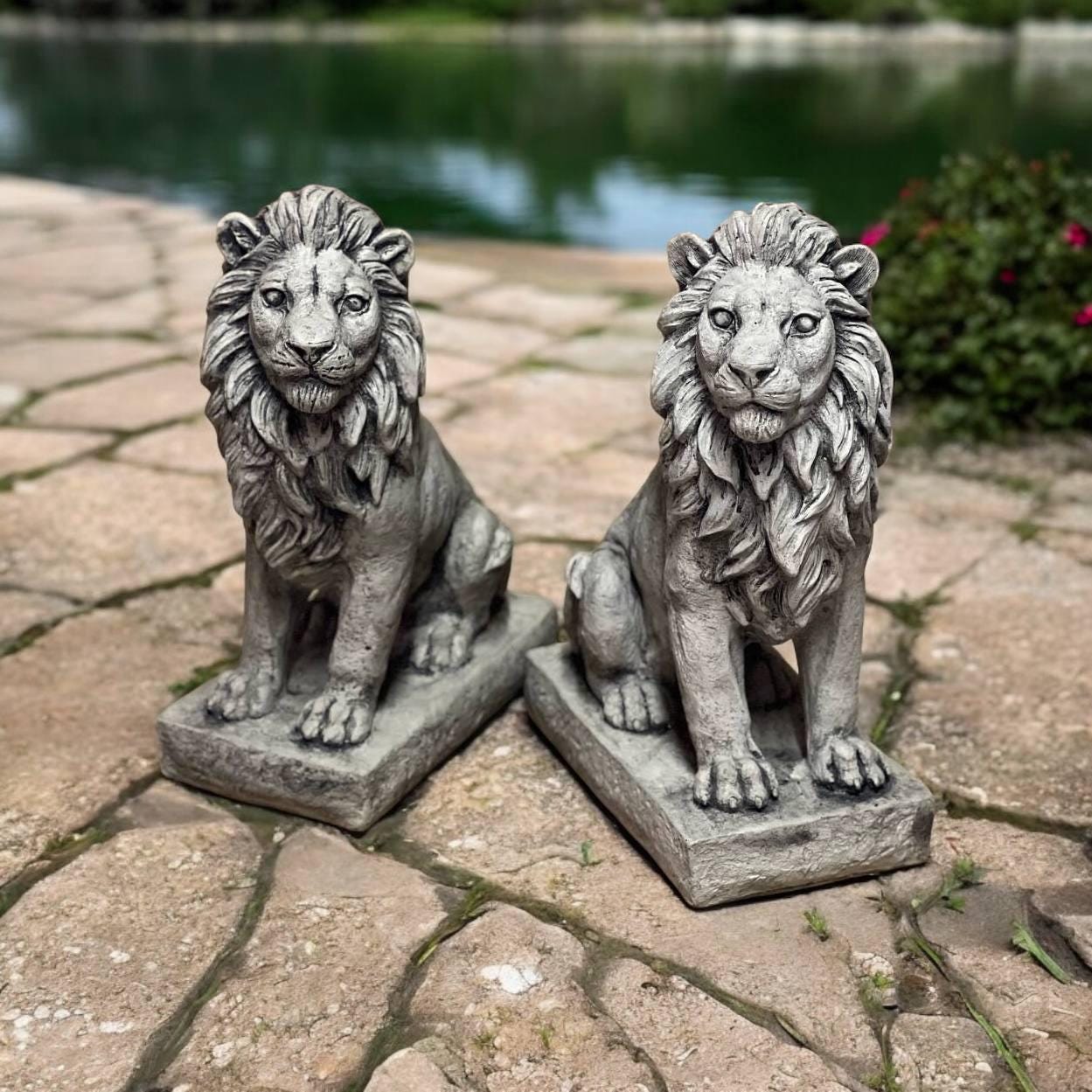 Concrete Lion Figure Detailed Animal Sculpture Front Door Lion Decor ...