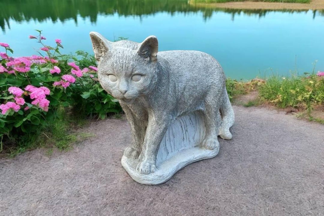 Realistic Cat Statue, Backyard Kitten Art, Pet Concrete Sculpture, Home ...