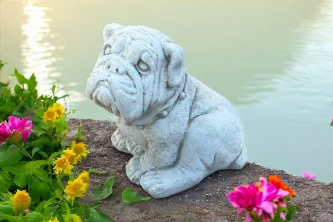 Outdoor Bulldog Sculpture, Garden Dog Ornament, Stone Bulldog Art, Pet ...