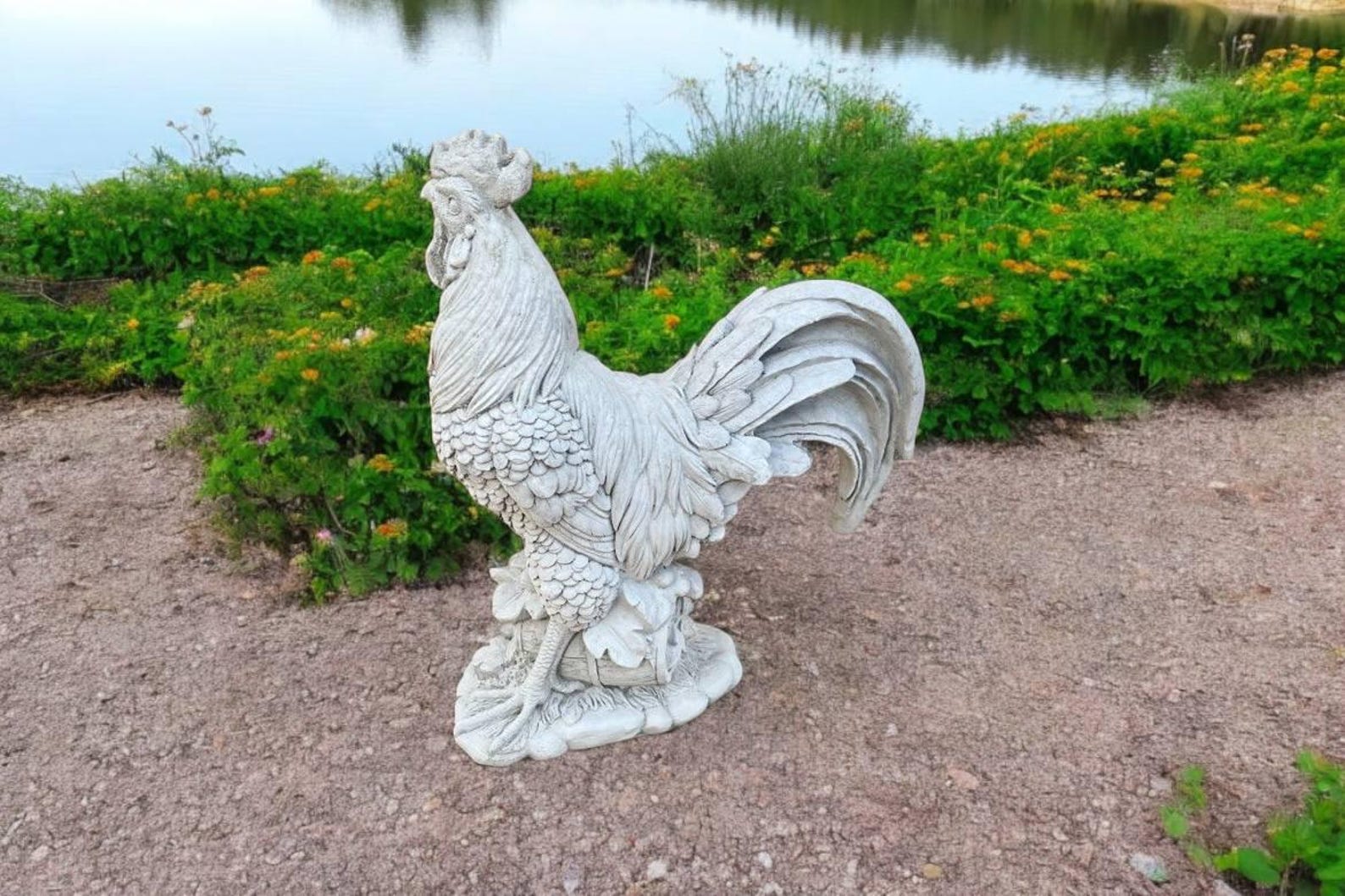 Concrete Rooster Figure Farm Bird Decoration Standing Rooster Outdoor ...