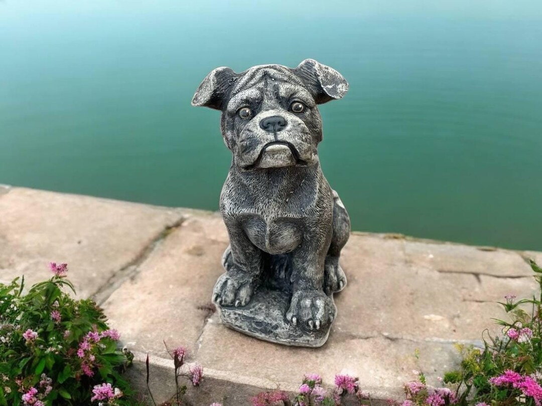 Beton Sitting Dog Statue, Concrete Boxer Puppy, Home Animal Sculpture ...