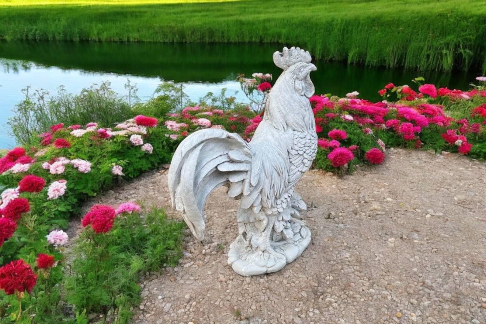 Concrete Rooster Figure Farm Bird Decoration Standing Rooster Outdoor ...