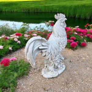 Concrete Rooster Figure Farm Bird Decoration Standing Rooster Outdoor ...