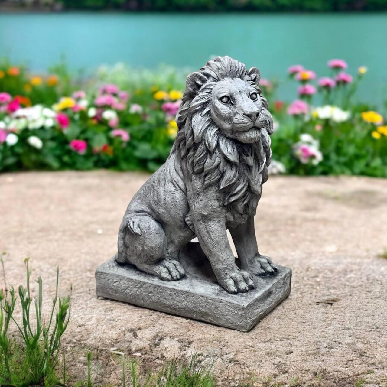 Concrete Lion Figure Detailed Animal Sculpture Front Door Lion Decor ...