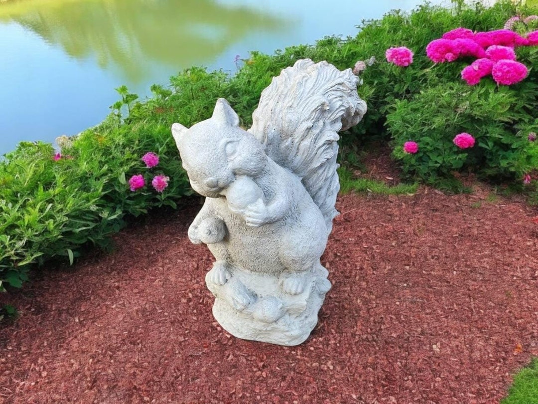 Stone Squirrel Sculpture, Outside Animal Decoration, Backyard Solid ...