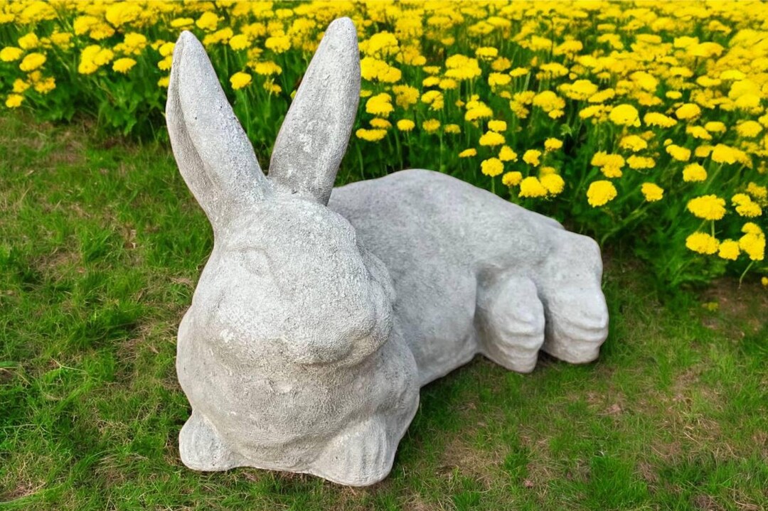 Stone Laying Rabbit Animal Statue Realistic Rabbit Figurine Resting ...