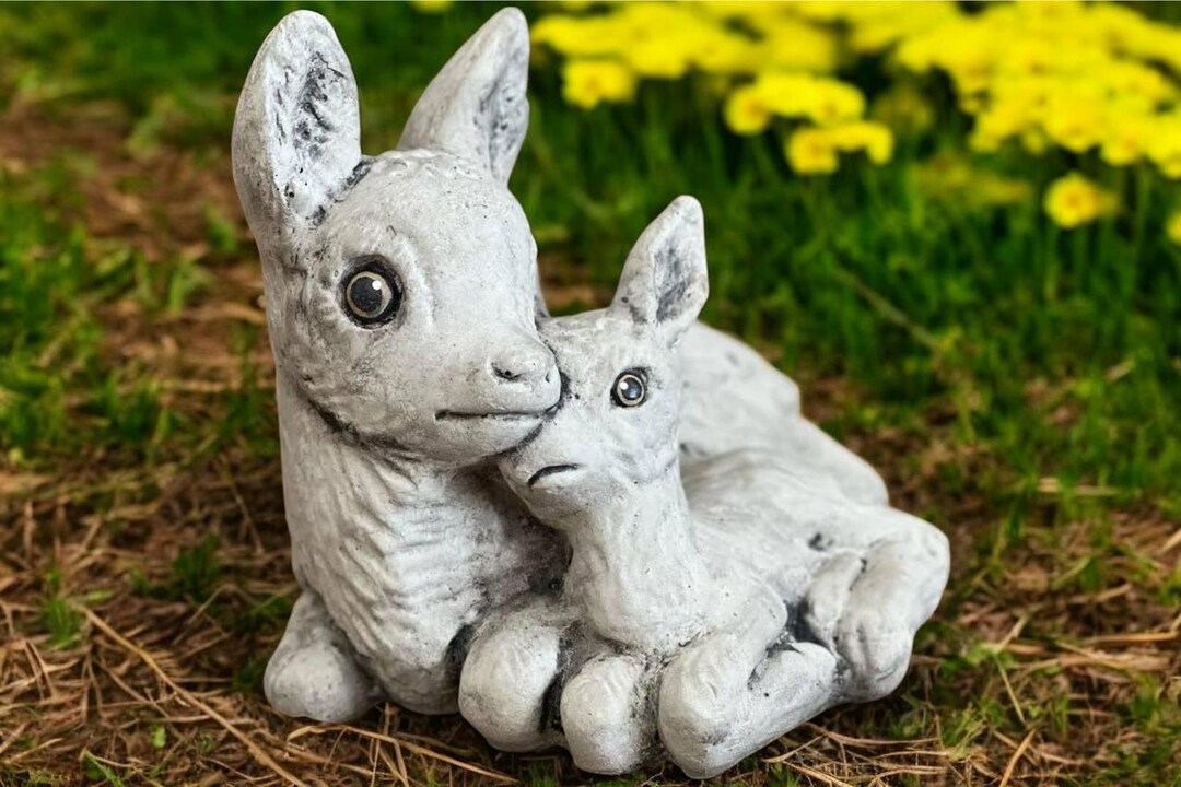 Concrete Deer Statue, Deer Mother With Cub, Animal Decor, Fawn Figure ...