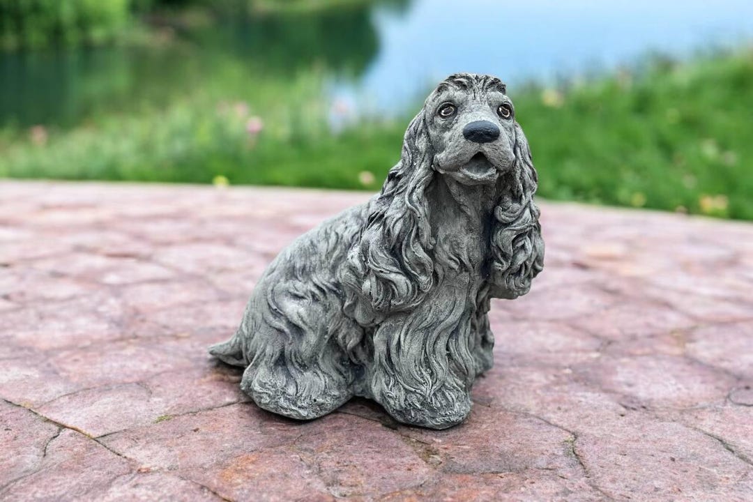 Cocker Spaniel Dog Figure Painted Spaniel Stone Dog Sculpture Pet Grave ...