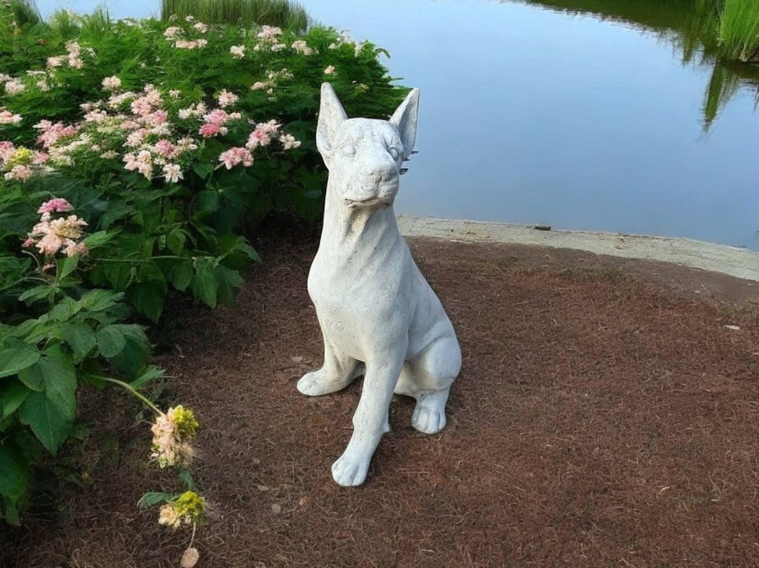 Sitting Dog Figure, Concrete Pinscher Ornament, Garden Pinscher Dog ...