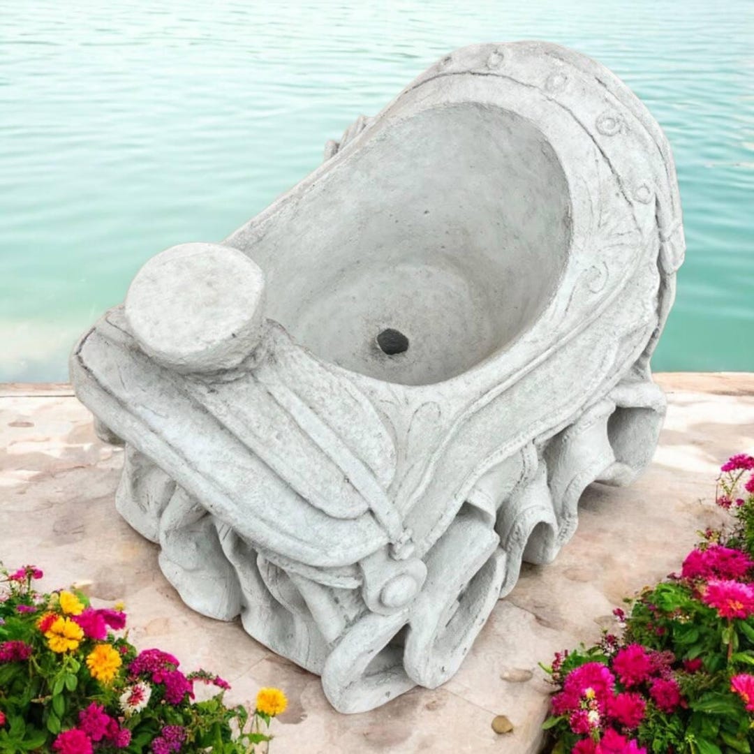 Stone Saddle Planter, Garden Plant Pot Art, Concrete Saddle Ornament ...