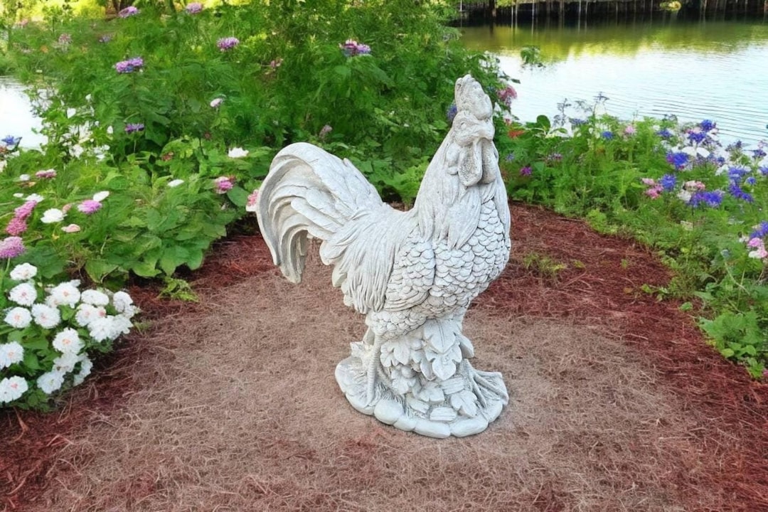 Concrete Rooster Figure Farm Bird Decoration Standing Rooster Outdoor ...
