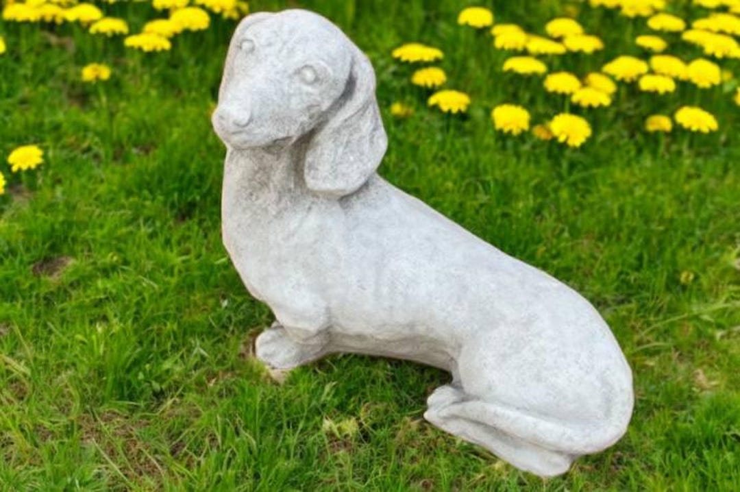 Dog Statue Stone Dachshund Figurine Pet Loss Memorial Realistic ...