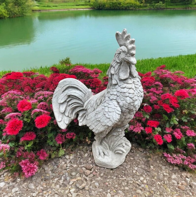 Realistic Rooster Figurine, Concrete Farm Bird, Outdoor Rooster Statue ...
