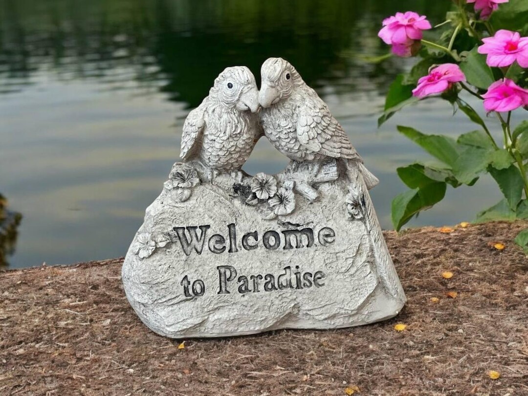 Concrete Parrots Statue, Stone Welcome Sign Decor, Birds Outside ...