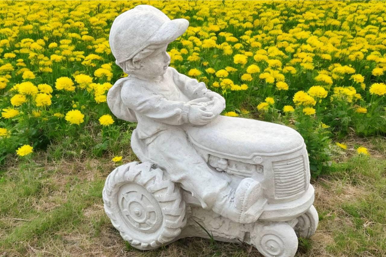 Boy Sitting on Tractor Concrete Boy Sculpture Kids Garden Decor Stone ...