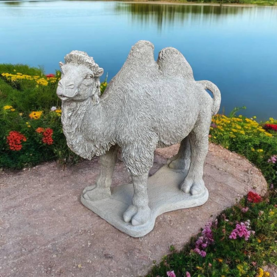 Concrete Camel Sculpture, Massive Camel on Base, Animal Yard Decor ...