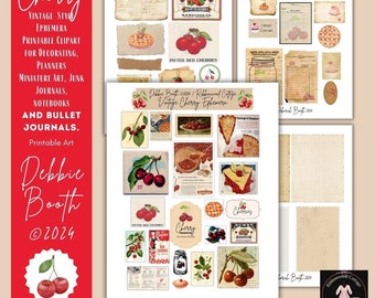 Cherry Junk Journal Kit, Sweet Red Cherries Ephemera, Digital Scrapbook ...