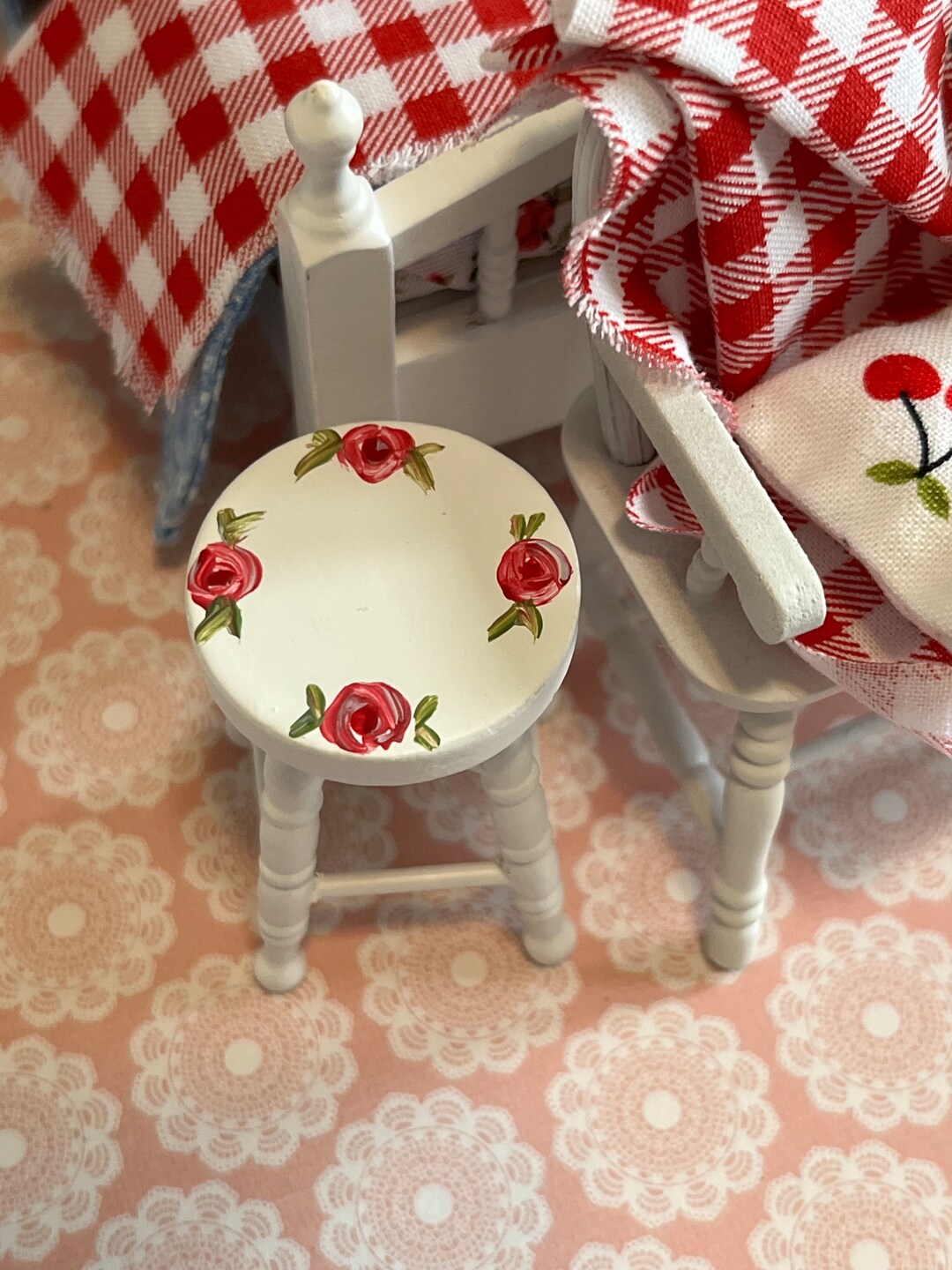 2 High Handpainted Roses Miniature White Stool for Dollhouse - Etsy