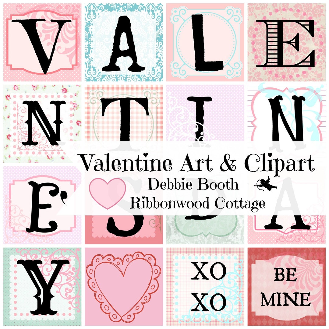 Junk Journal Valentine Clipart, Alphas, Words, Valentine Art - Digital ...