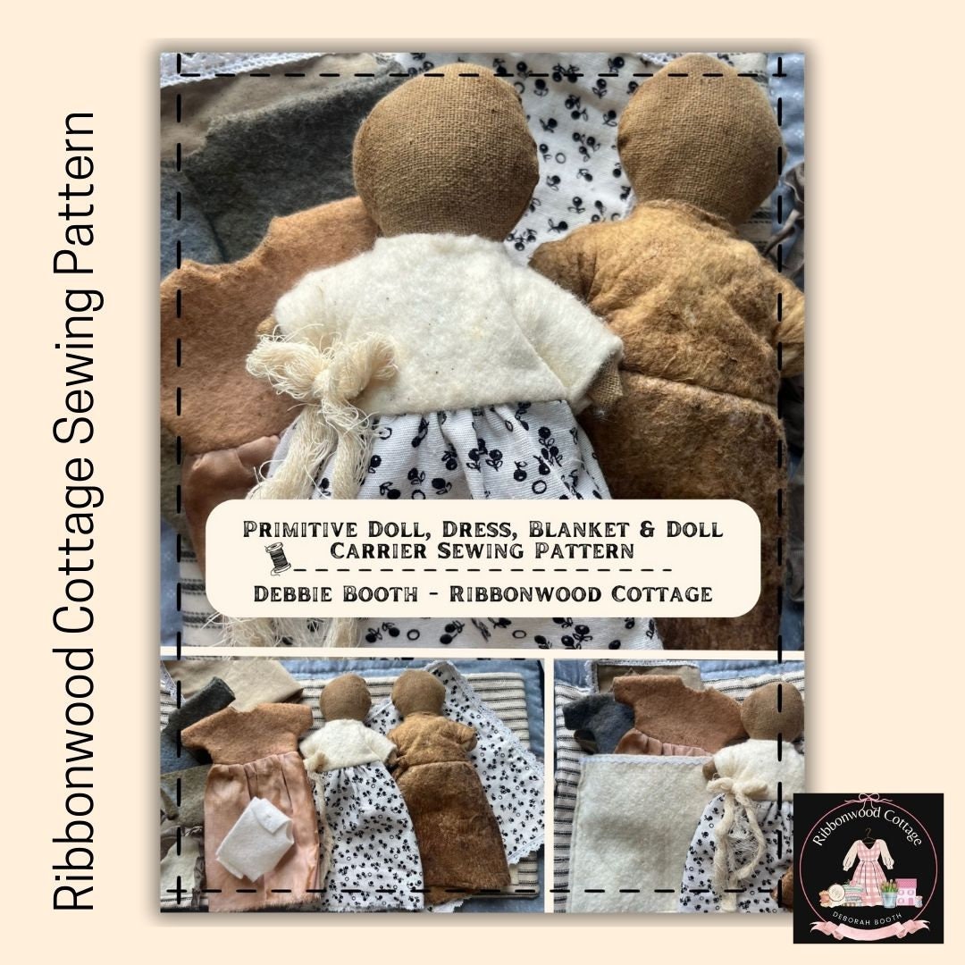 Prim Doll Sewing Pattern | 6" Doll, Dress, Diaper, Blanket, Carrier ...