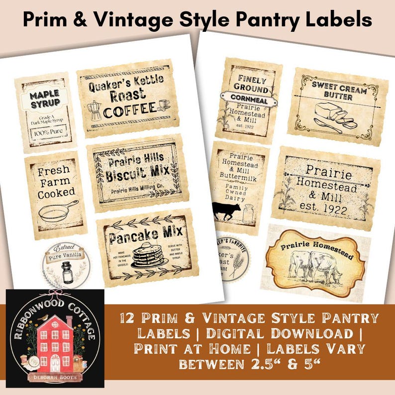 New! Primitive Pantry Labels Digital Download - Etsy