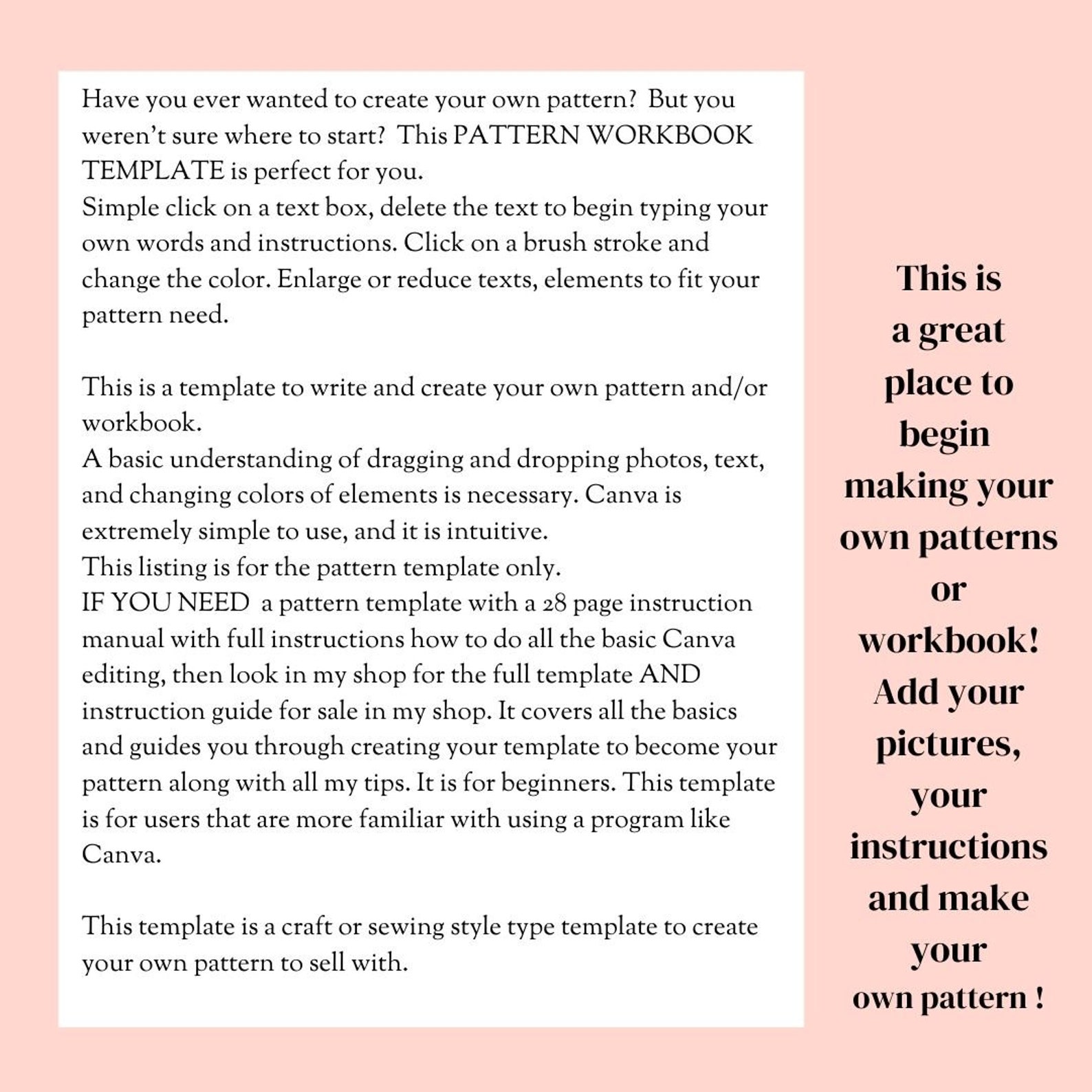 Pattern Workbook Template Make Your Own Pattern Editable - Etsy