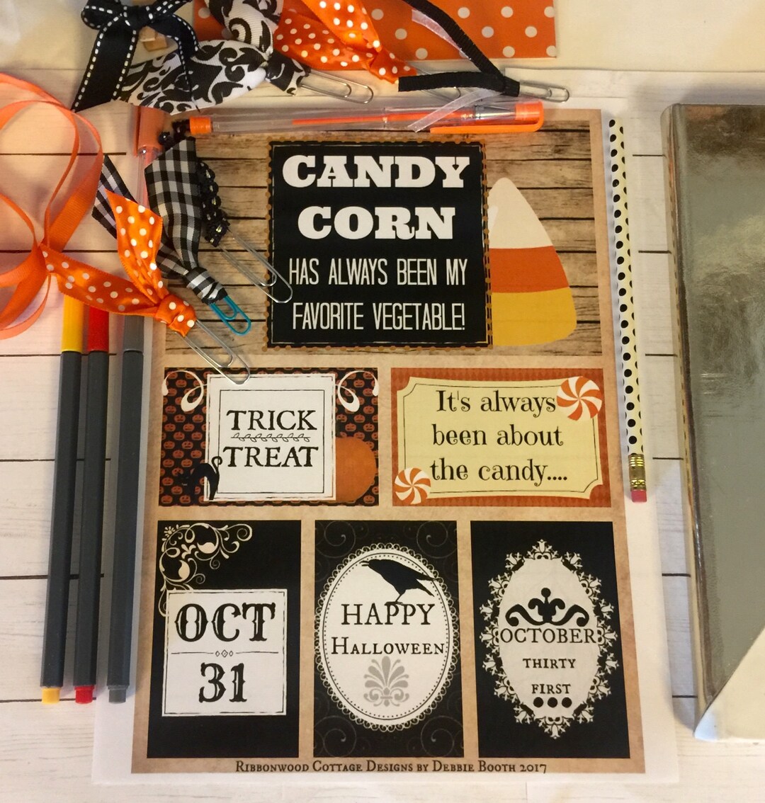 Halloween Planner Printable Candy Corn and Halloween Art Journal Cards ...