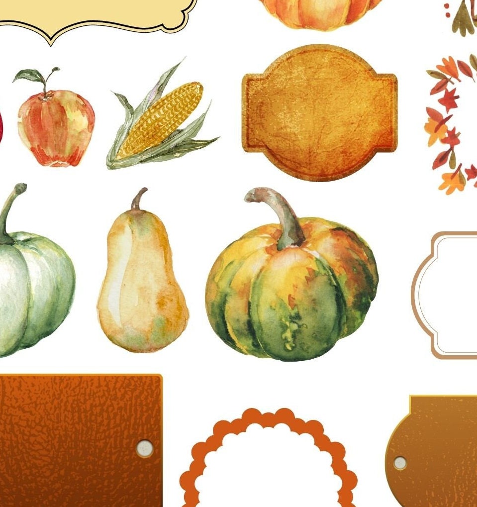 Autumn Clipart, Junk Journal Labels, Watercolor Fall Ephemera - Etsy