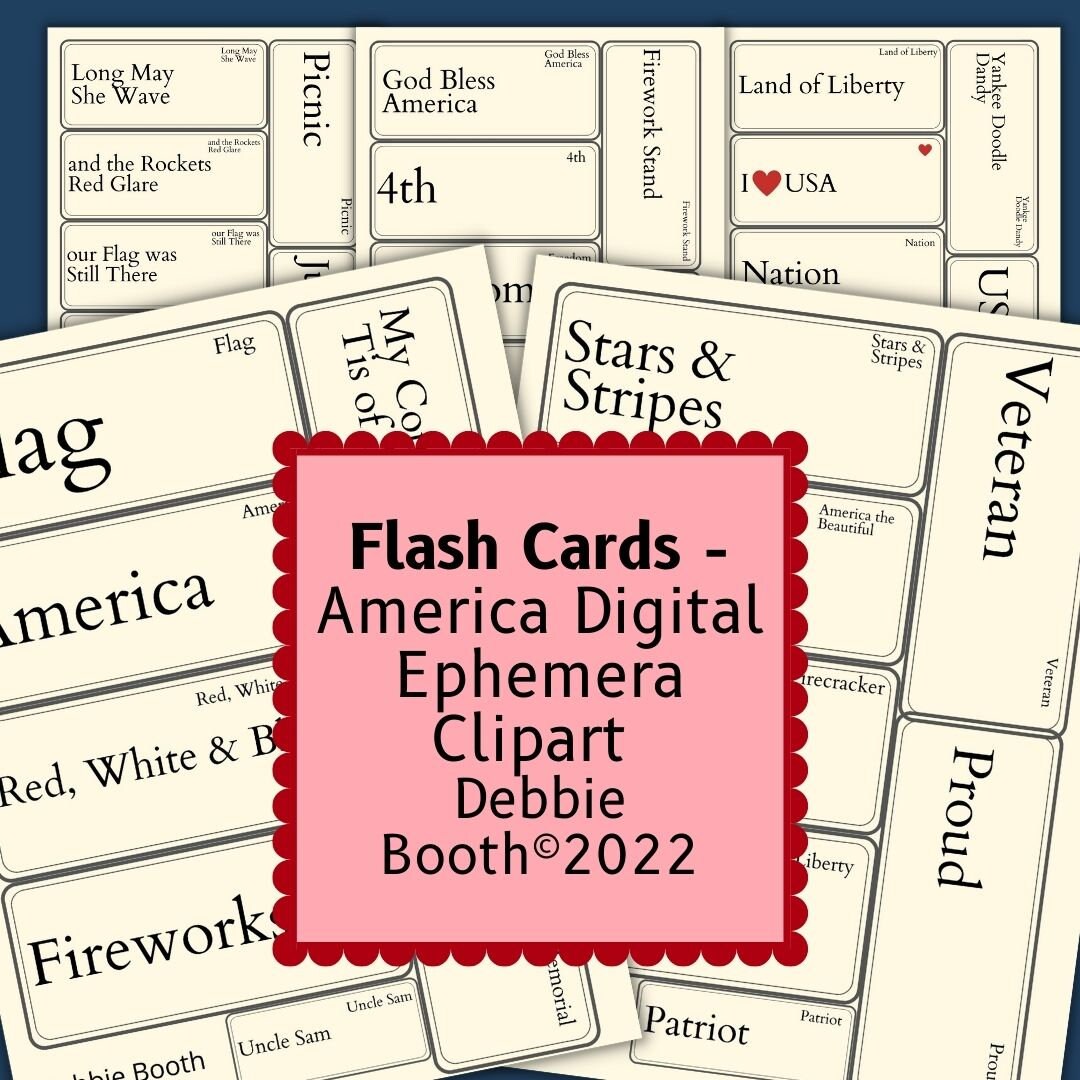 Flash Cards Americana Patriotic Ephemera Printable Clipart Digital ...