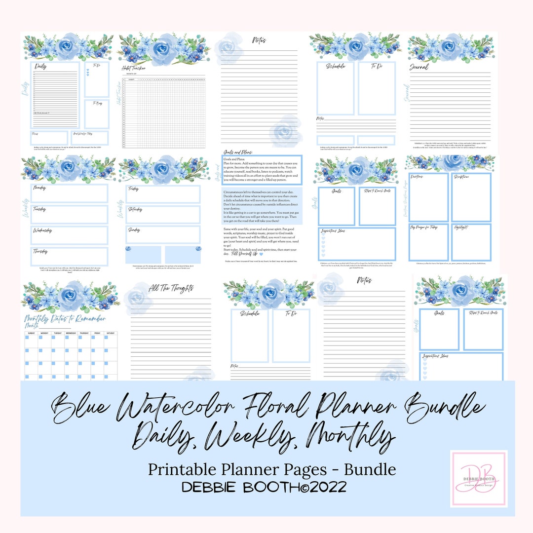 Floral Planner Printable Daily Weekly Monthly Habit Tracker to Do ...