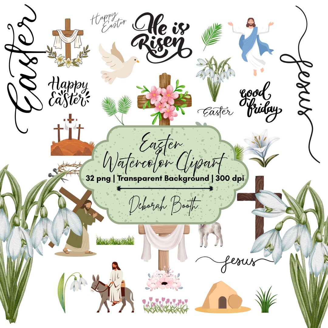 Religious Easter Watercolor Clipart, Planner Stickers, PNG Images ...