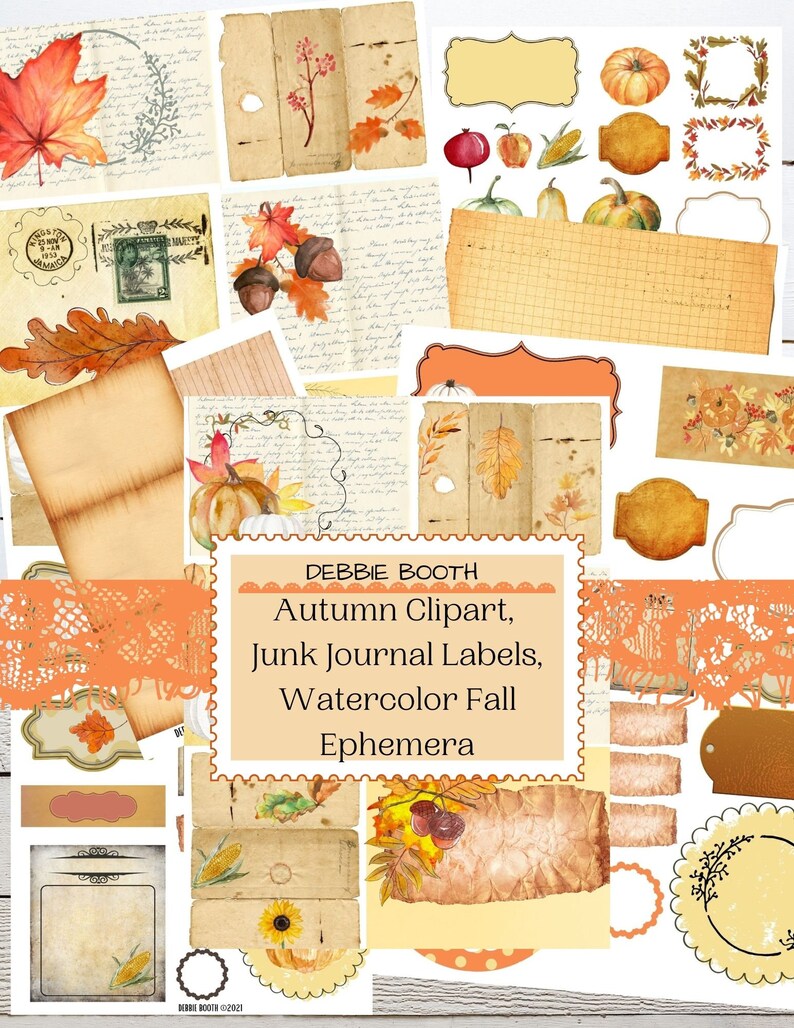 Autumn Clipart Junk Journal Labels Watercolor Fall Ephemera - Etsy