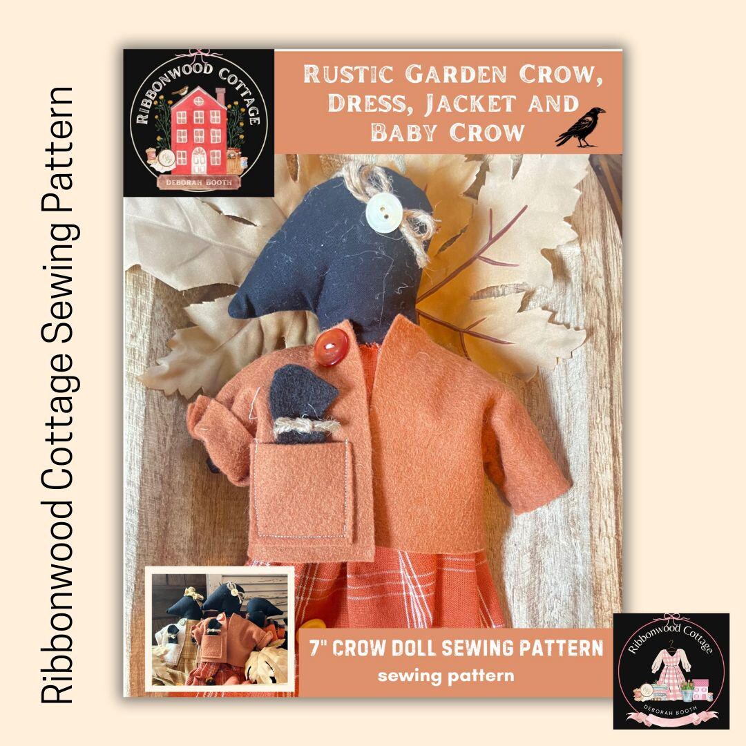 Sewing Pattern - Rustic Garden Crow, Jacket, Dress, Baby Crow | 7" Crow ...