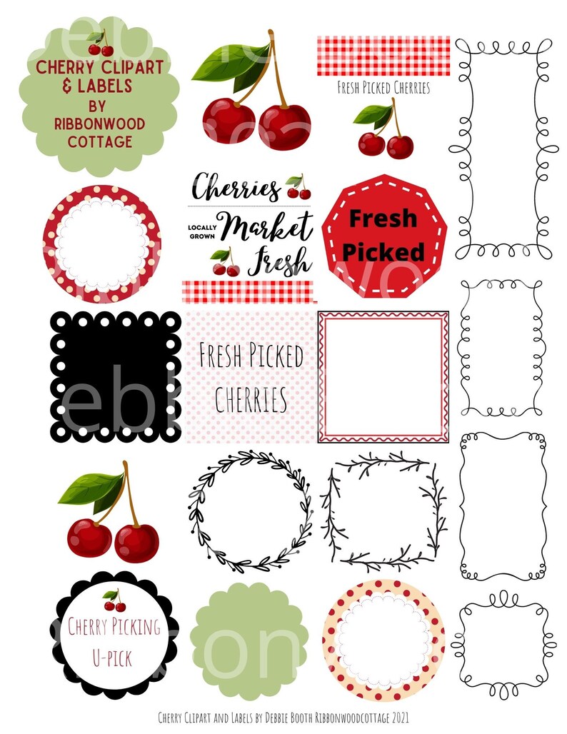 Printable Cherry Clipart Labels Junk Journal Ephemera by Debbie Booth ...