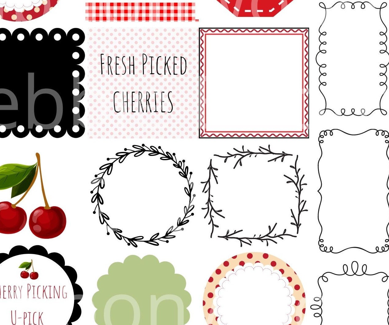 Printable Cherry Clipart Labels Junk Journal Ephemera by Debbie Booth ...