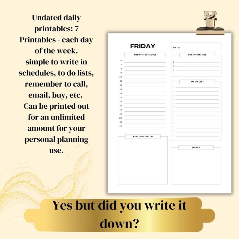 Daily 7 Day Schedule Planner Printable Pages | A4|a5|letter| 1/2 Letter ...