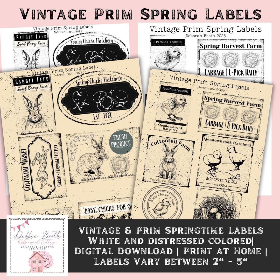 Vintage & Prim Spring Labels | Printable Junk Journal Ephemera Clipart ...