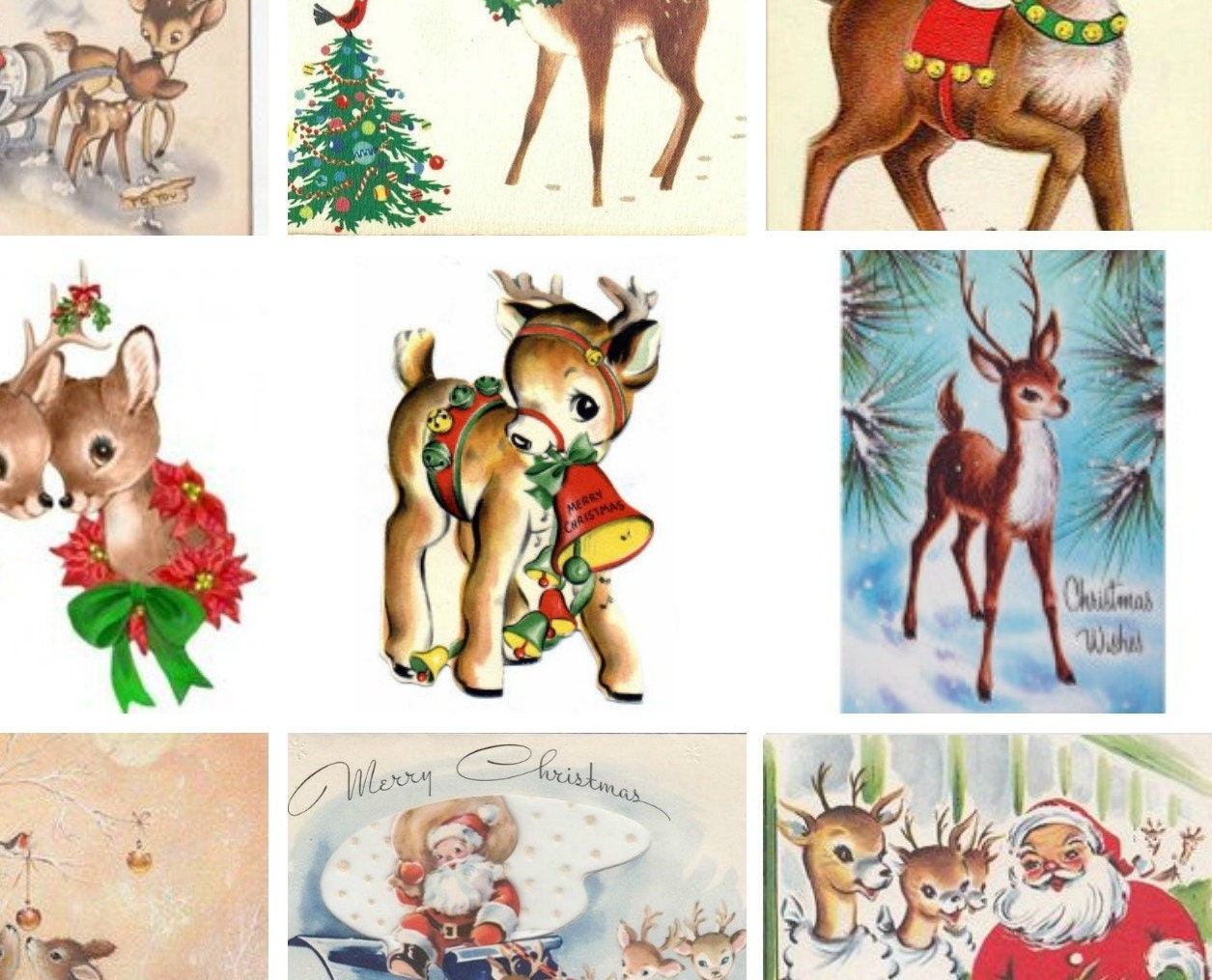 Christmas Vintage Style Reindeer Clipart Immediate Download | Etsy