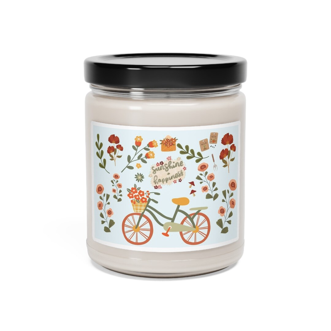 Boho Candle Cottage Style Bicycle Floral Design Scented Soy Candle, 9oz ...